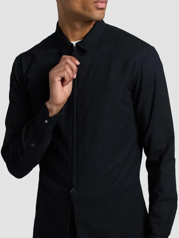 Giorgio Armani Solid Seerscucker Cotton Zip-front Shirt