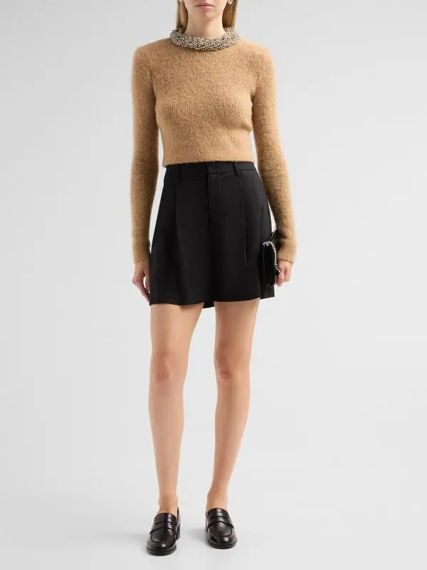SELF-PORTRAIT Beaded-trim Knit Sweater - Brown