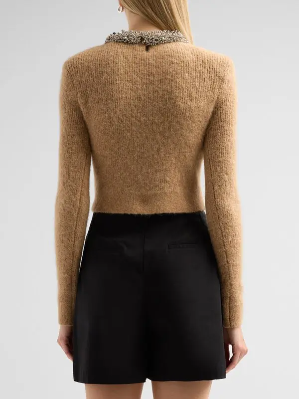 SELF-PORTRAIT Beaded-trim Knit Sweater - Brown