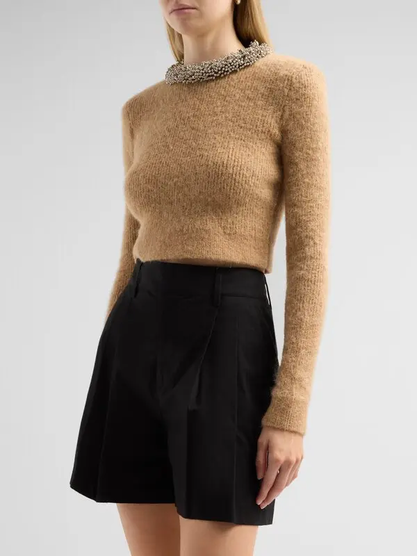 SELF-PORTRAIT Beaded-trim Knit Sweater - Brown