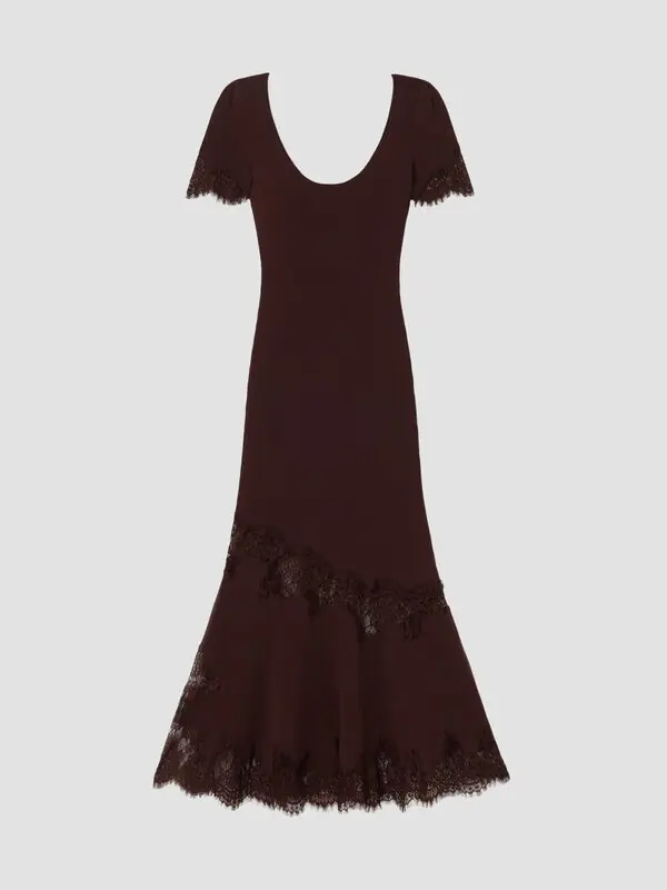 SELF-PORTRAIT Lace-trim Rib-knit Midi Dress