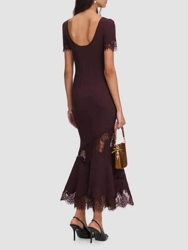 SELF-PORTRAIT Lace-trim Rib-knit Midi Dress