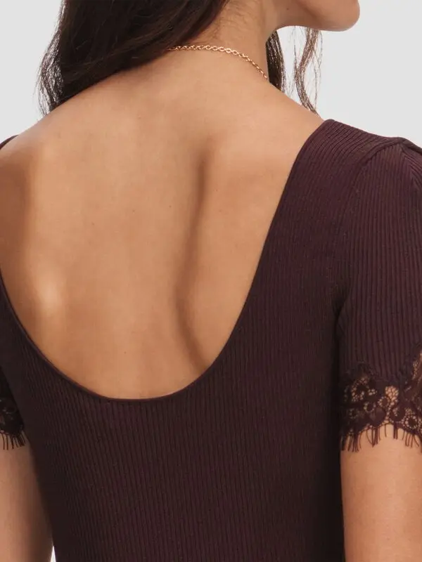 SELF-PORTRAIT Lace-trim Rib-knit Midi Dress