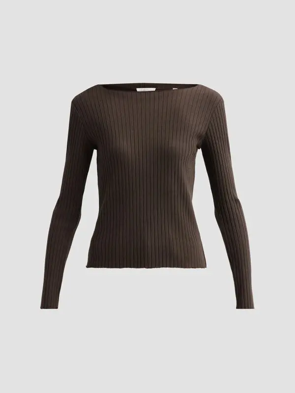 Vince Boatneck Cotton Rib-knit Sweater - Iron