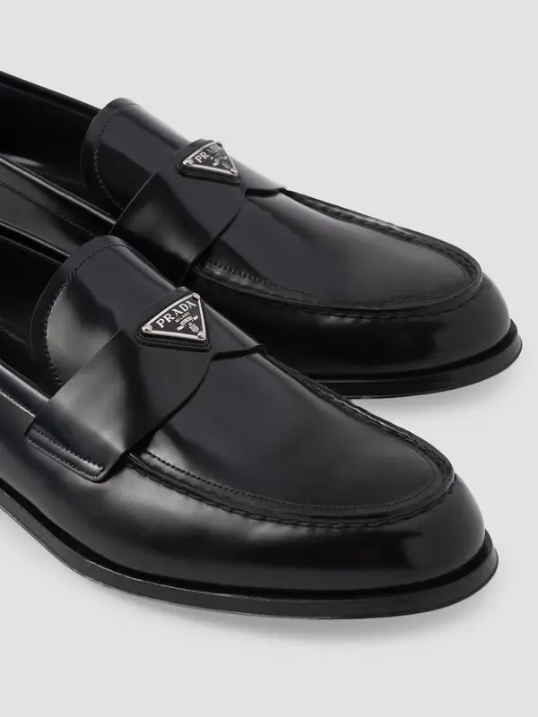 Prada Brushed Leather Loafers - Black
