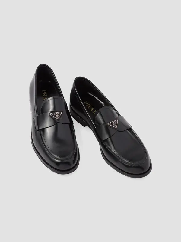 Prada Brushed Leather Loafers - Black