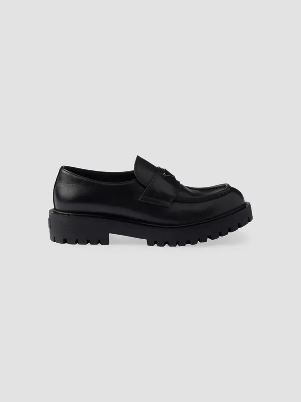 Prada Brushed Leather Loafers - Black