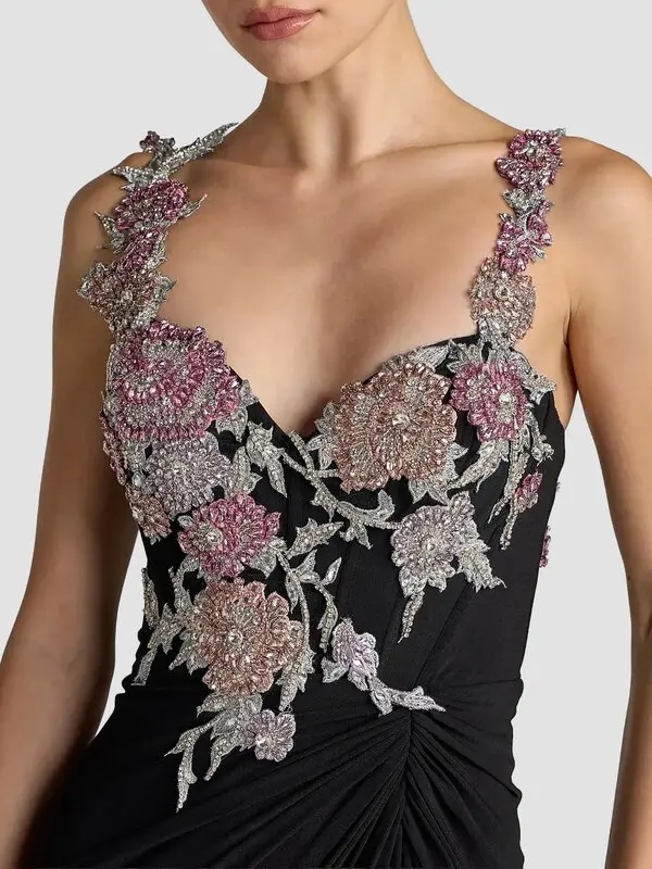 Mac Duggal Evening Beaded Jersey Sleeveless Gown - Black Multi
