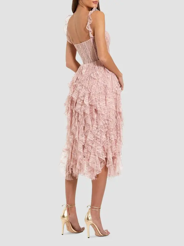 Mac Duggal Lace Ruffled A-line Midi-dress