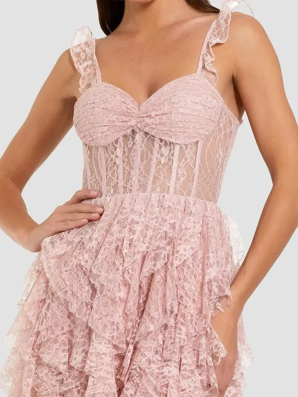 Mac Duggal Lace Ruffled A-line Midi-dress