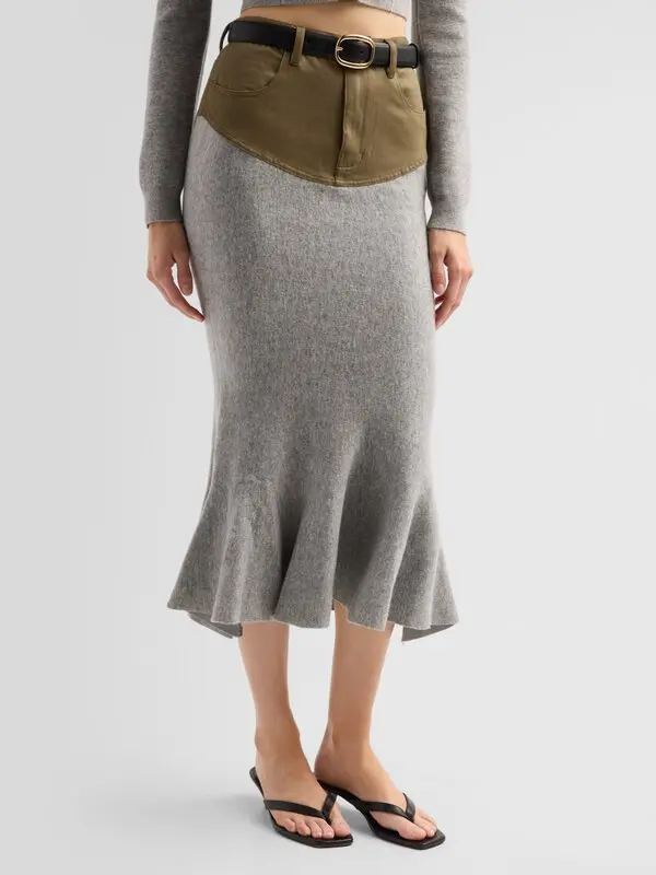 SELF-PORTRAIT Denim-insert Knit Midi Skirt