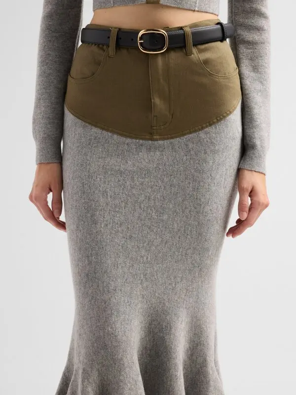 SELF-PORTRAIT Denim-insert Knit Midi Skirt