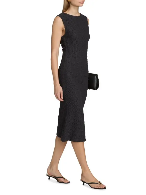 Vince Textured Sleeveless Side Drape Midi-dress
