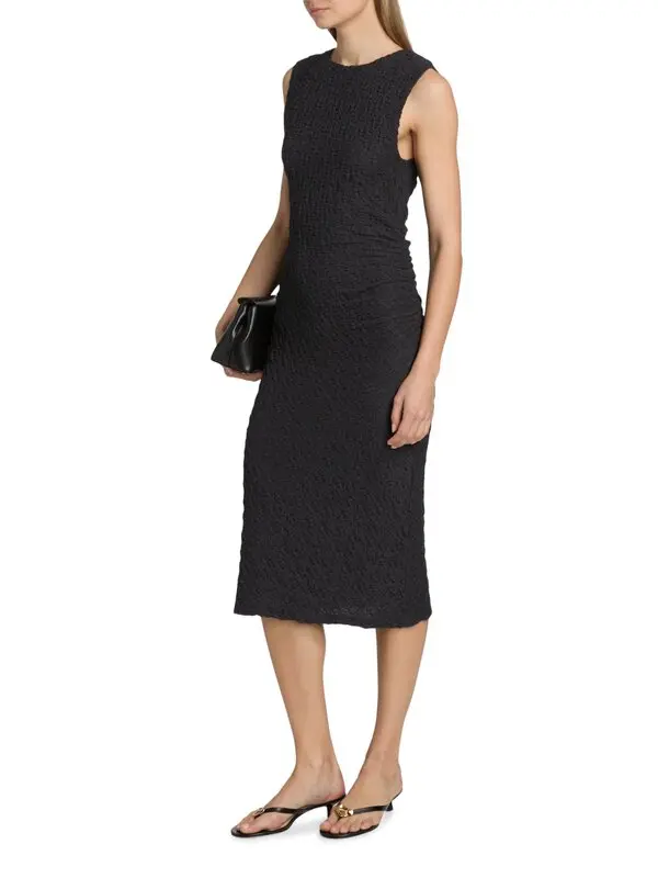Vince Textured Sleeveless Side Drape Midi-dress