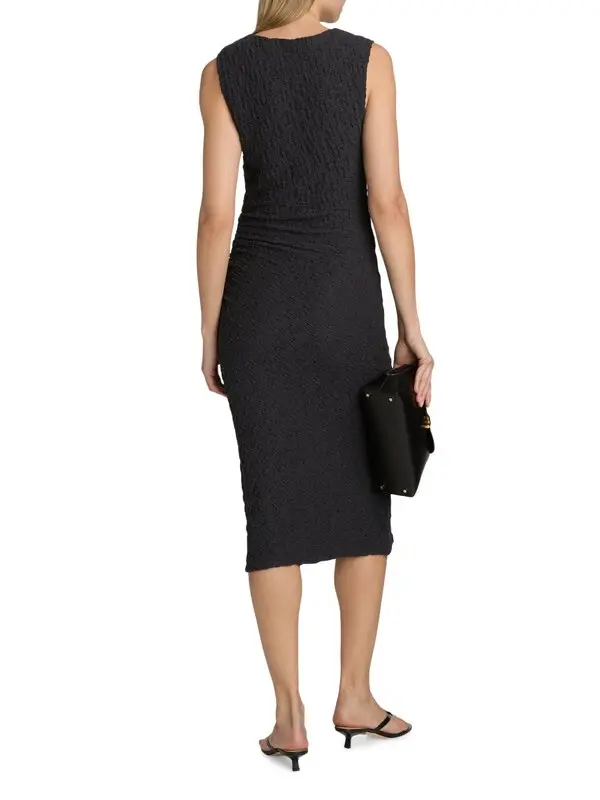 Vince Textured Sleeveless Side Drape Midi-dress