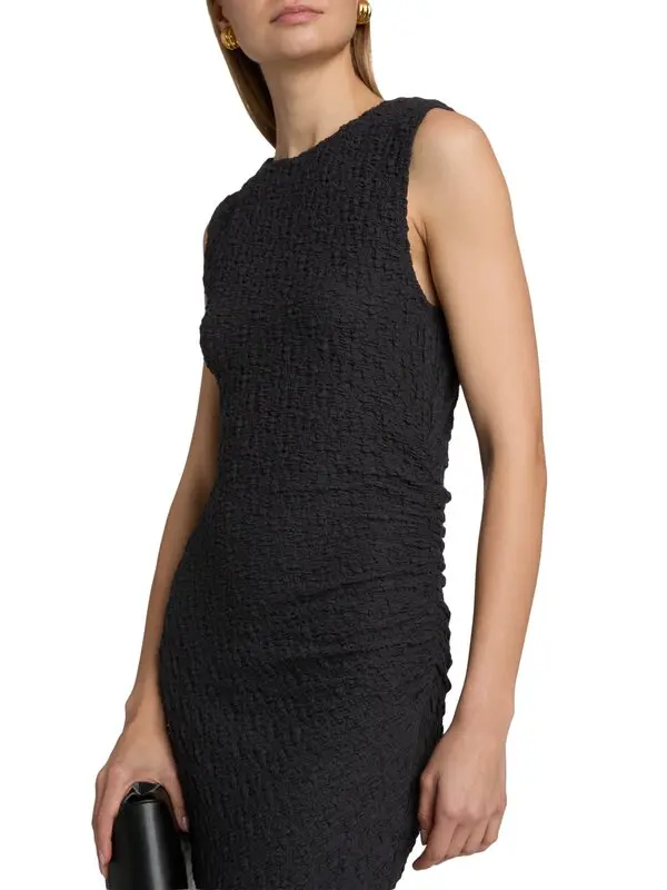 Vince Textured Sleeveless Side Drape Midi-dress - Ink
