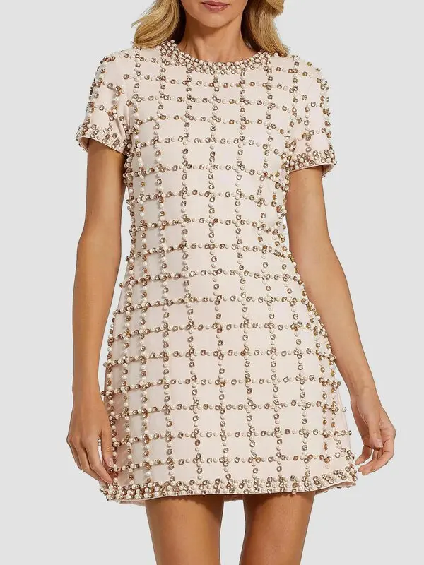 Mac Duggal Cocktail Beaded Sheath Minidress - Blush