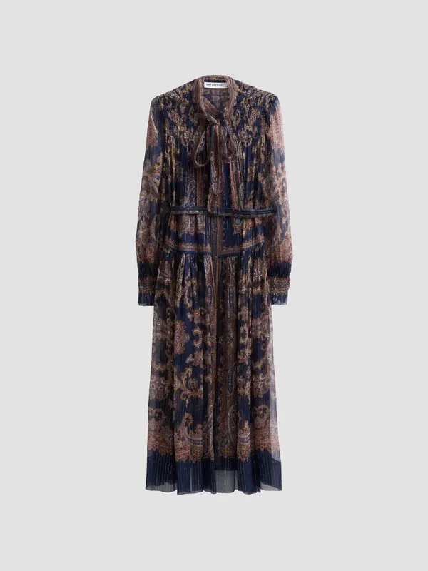 SELF-PORTRAIT Printed Georgette Midi Dress - Navy