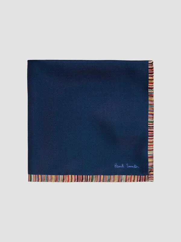 Paul Smith Signature Stripe-trim Silk Pocket Square - Blue