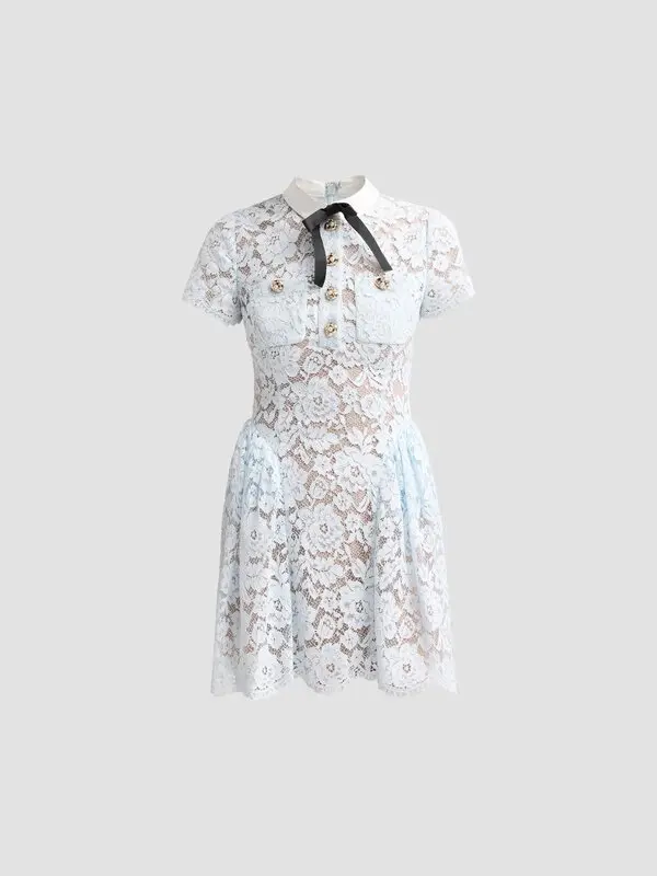 SELF-PORTRAIT Lace Flared Mini Dress