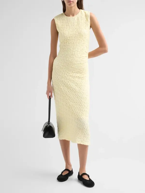 Vince Textured Jersey Ruched Midi Dress