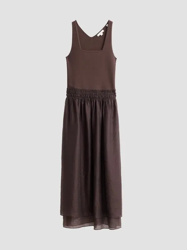 Vince Squareneck Mixed Media Midi Dress - Iron