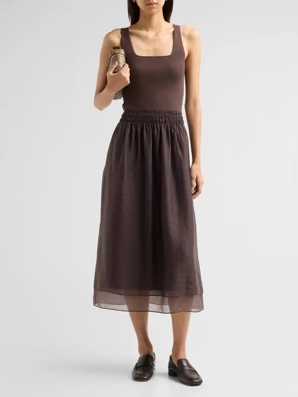 Vince Squareneck Mixed Media Midi Dress - Iron
