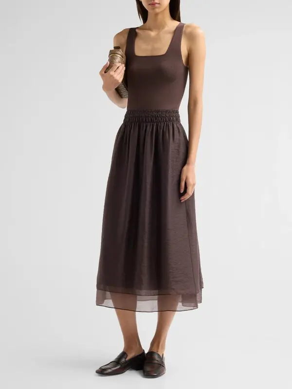 Vince Squareneck Mixed Media Midi Dress - Iron