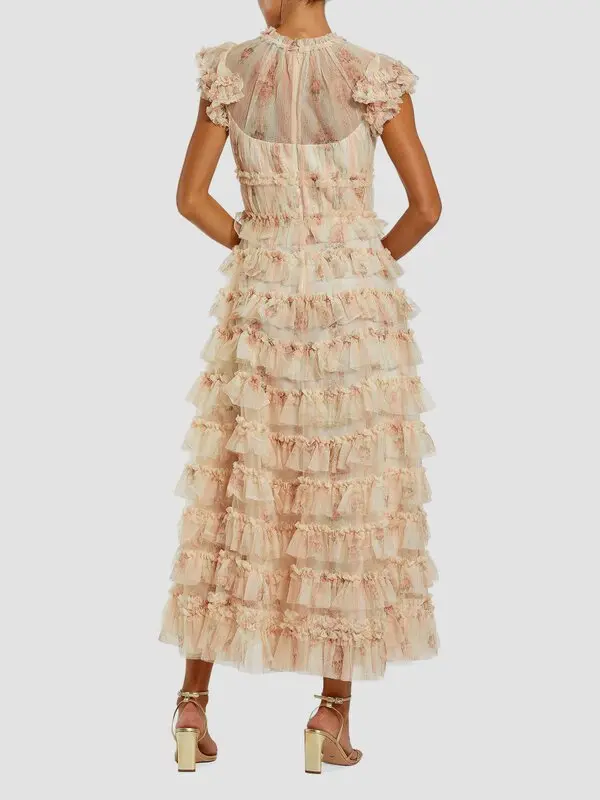 Mac Duggal Floral Mesh Ruffled Cocktail Dress
