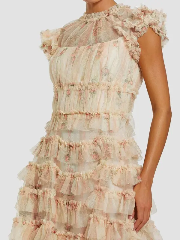 Mac Duggal Floral Mesh Ruffled Cocktail Dress