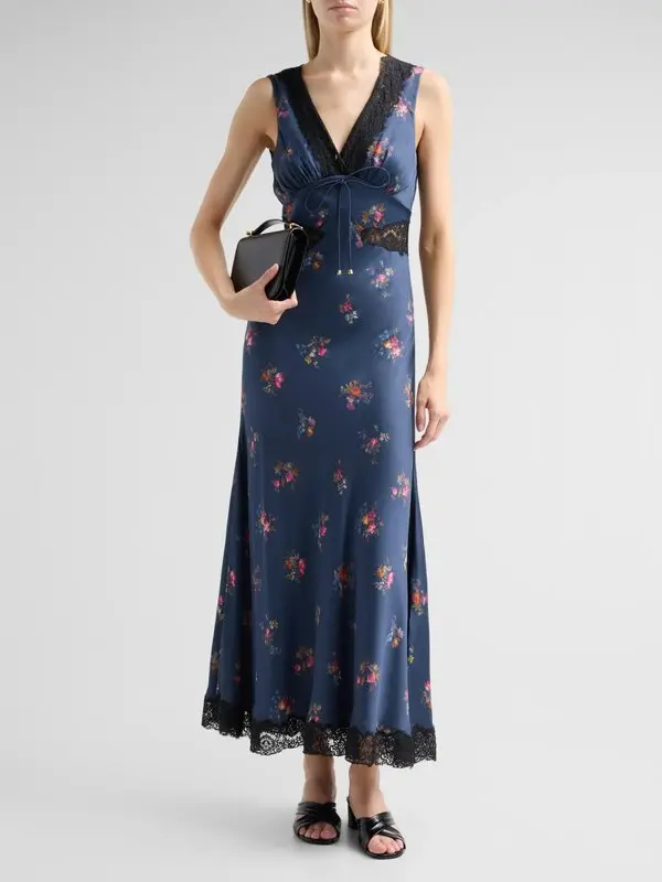 SELF-PORTRAIT Inset-lace Printed Satin Midi Dress