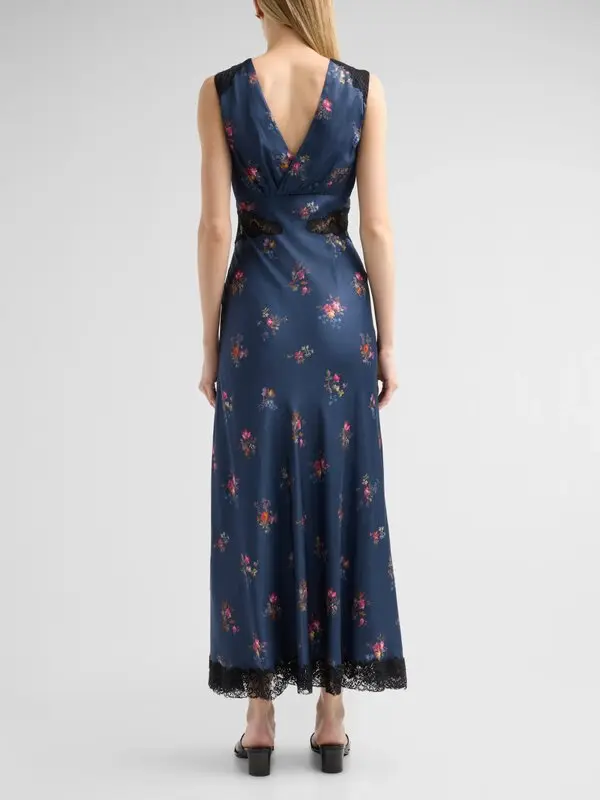 SELF-PORTRAIT Inset-lace Printed Satin Midi Dress