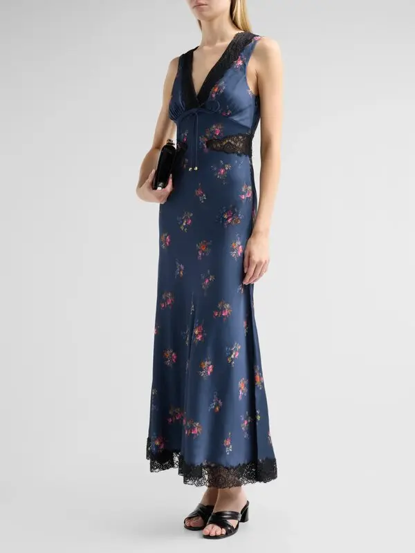 SELF-PORTRAIT Inset-lace Printed Satin Midi Dress