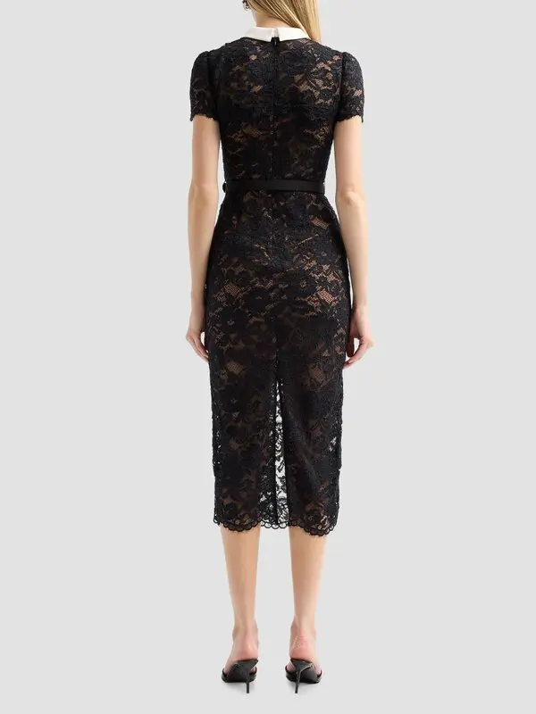 SELF-PORTRAIT Lace Contrast Collar Midi Dress