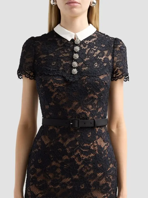 SELF-PORTRAIT Lace Contrast Collar Midi Dress
