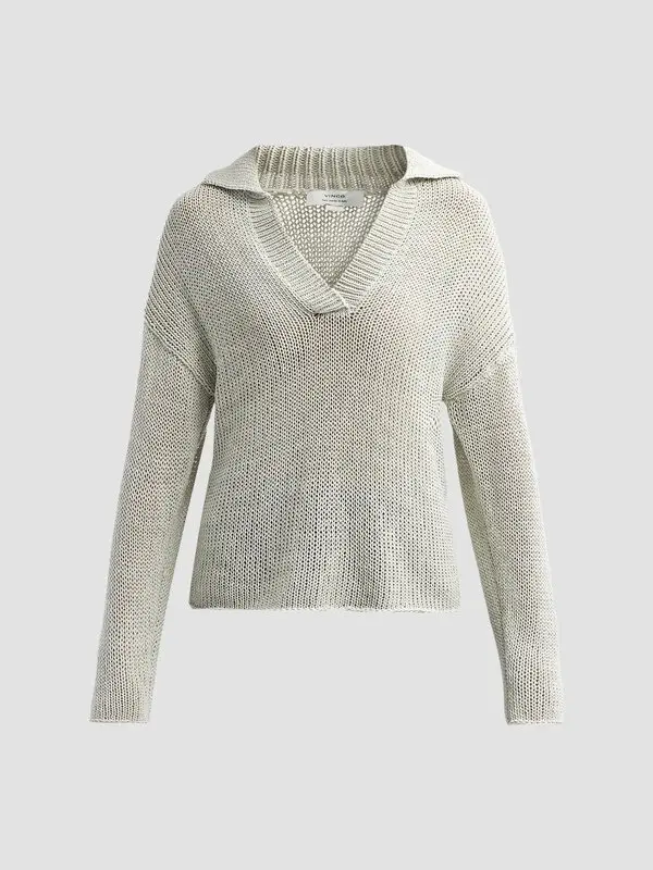 Vince Coated Cotton Polo Sweater - Beach Stone