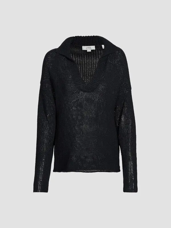 Vince Coated Cotton Polo Sweater - Ink