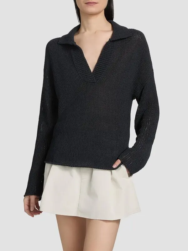 Vince Coated Cotton Polo Sweater - Ink