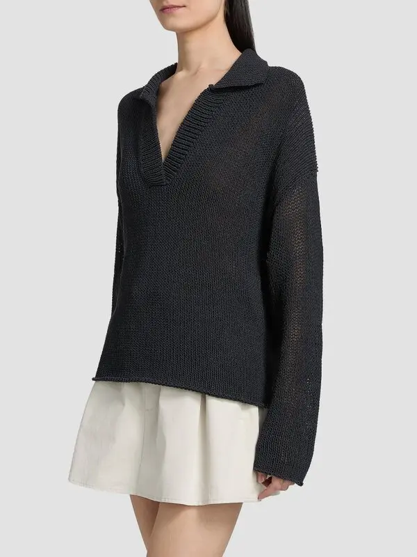 Vince Coated Cotton Polo Sweater - Ink