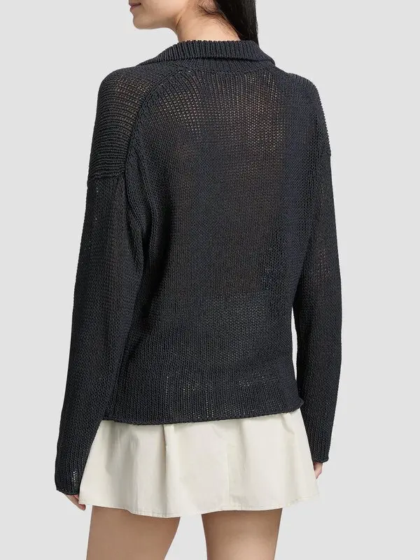 Vince Coated Cotton Polo Sweater - Ink
