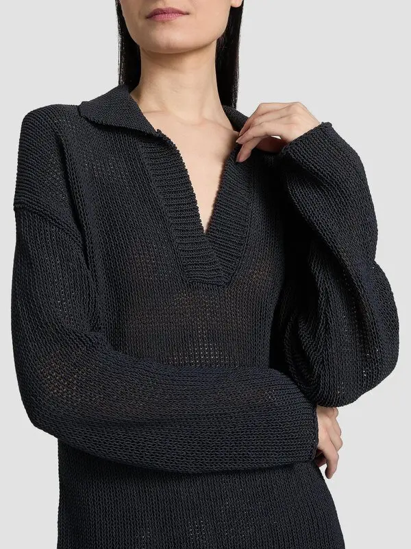 Vince Coated Cotton Polo Sweater - Ink