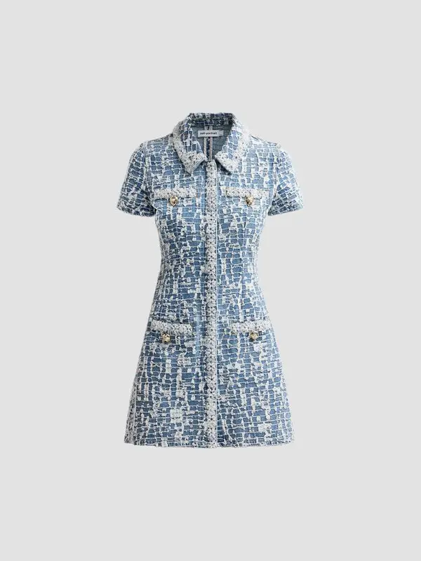 SELF-PORTRAIT Textured Denim Mini Dress
