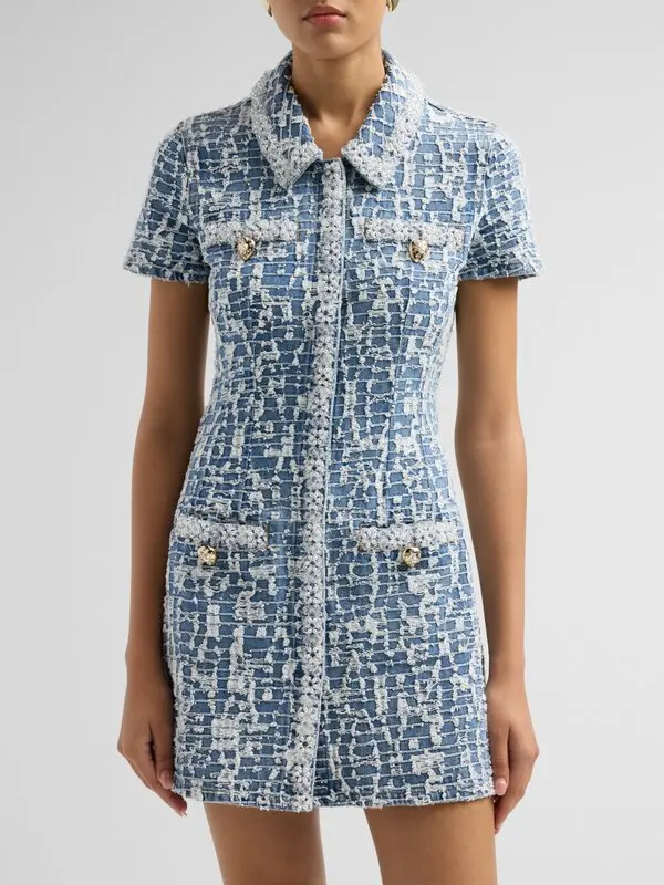 SELF-PORTRAIT Textured Denim Mini Dress