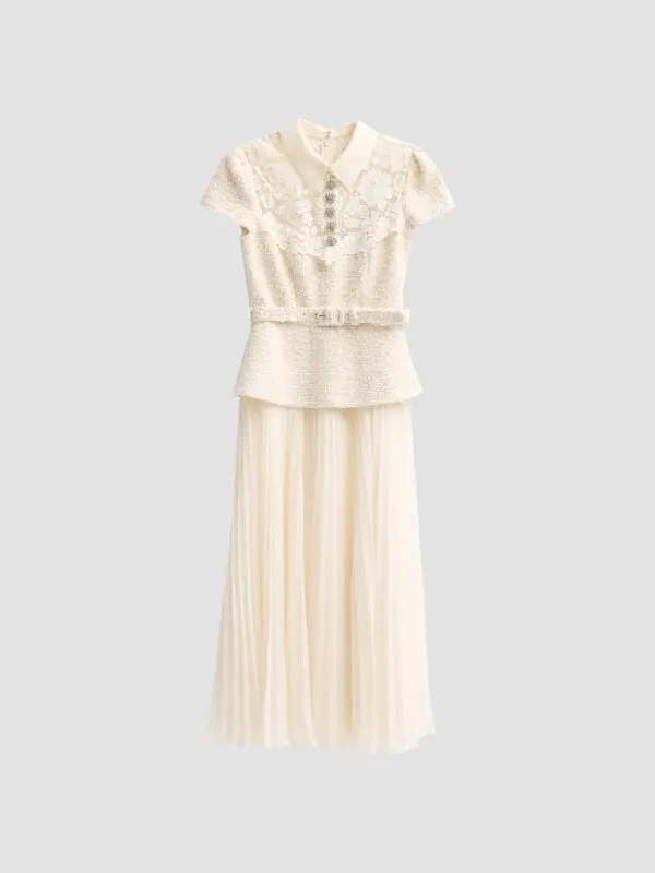 SELF-PORTRAIT Lace & Boucle Midi Dress