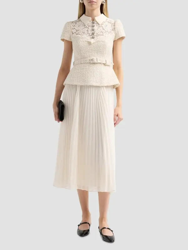 SELF-PORTRAIT Lace & Boucle Midi Dress