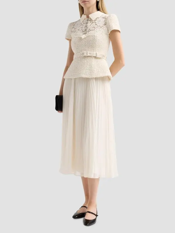 SELF-PORTRAIT Lace & Boucle Midi Dress