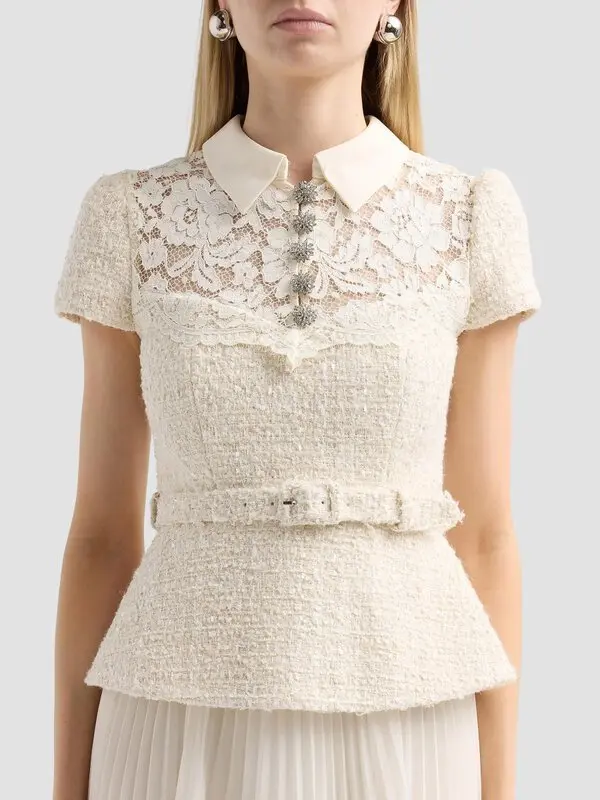 SELF-PORTRAIT Lace & Boucle Midi Dress