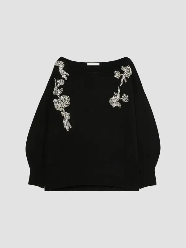 Marina Rinaldi Embroidered Viscose Sweater - Black