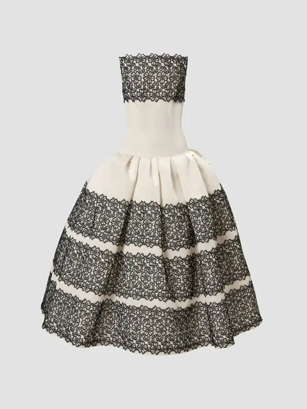 Carolina Herrera Guipure Lace Silk Strapless Cocktail Dress