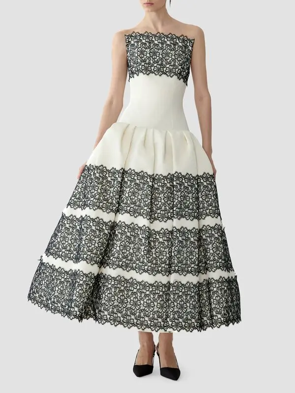 Carolina Herrera Guipure Lace Silk Strapless Cocktail Dress